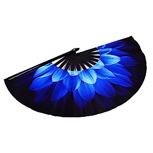 Amajiji Large Folding Fan, Rave Festival Accessories for Men/Women, Chinease/Japanese Bamboo Hand Fan, Performance Decoration Gift Dance Handheld Fan (Blue Flowers)