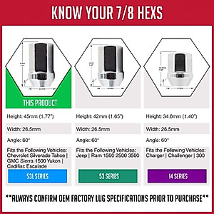Wheel Accessories Parts 24 Pcs M14x1.5 14x1.5 OEM Style Lug Nuts GM 9596070 | 611-236 1.77" Long Chrome 7/8" Hex Fits Chevrolet 2008+ Silverado 1500 | GMC Sierra 1500 | Cadillac Escalade