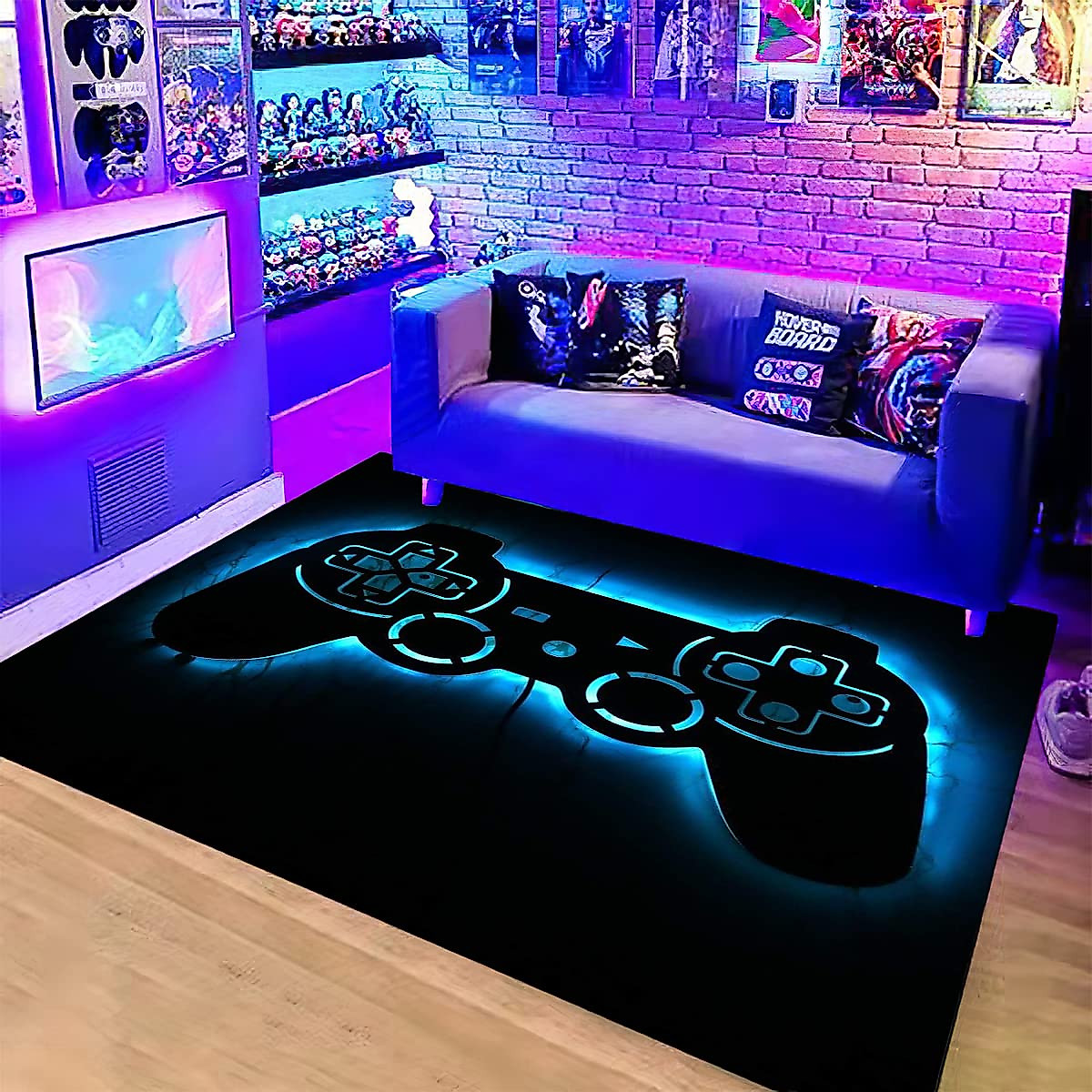 LUCKY&DONG Anime Gamer Rugs for Bedroom Boys Teens Printed Game Gamepad Carpets Living Room Mat Home Decor Non-Slip Crystal Floor Polyester Gamer Decor Doormats 17.5x31.5in