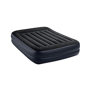 INTEX 64123ED Dura-Beam Plus Pillow Rest Air Mattress: Fiber-Tech – Queen Size – Built-in Electric Pump – 16.5in Bed Height – 600lb Weight Capacity