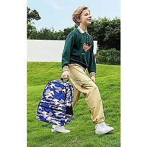 DSIUE Backpacks for Boys School Bags for Kids Elementary Bookbag and Lunch Box Set Camo Blue