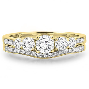 Dazzlingrock Collection 1.50 Carat (Cttw) 14K Round Diamond 5 Stone Engagement Ring Set 1 1/2 CT, Yellow Gold, Size 8.5