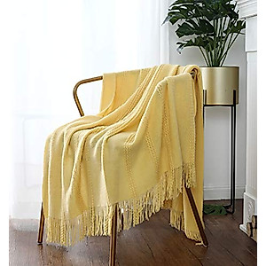ALPHA HOME Cable Knit Throw Blanket Acrylic Cozy Snuggle TV Bed Sofa Throw for Adults and Kids,50''×60",Gold