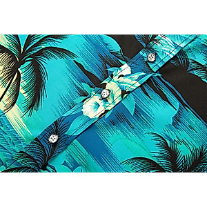 EUOW Men's Hawaiian Shirt Short Sleeves Printed Button Down Summer Beach Dress Shirts(Multicolored BL3,XL)
