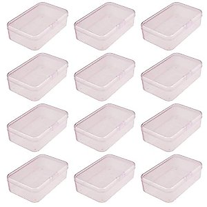 Goodma 12 Pieces Mini Rectangular Plastic Boxes Empty Storage Organizer Containers with Hinged Lids for Small Items and Other Craft Projects (Pink, 3.3 x 2.2 x 1 inch)