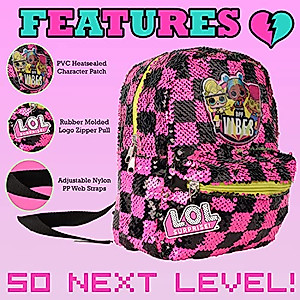 L.O.L. Surprise! for Mini Backpack for Girls, 10.5 inch, Flip Sequins, Adjustable Straps, LO.L logo Zipper Pull, Lightweight Travel Bag for Kids