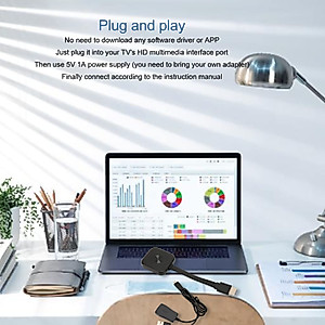 Wireless HDMI Display Dongle, 1080P 60Hz HD, Plug and Play, No Latency and Freeze, 2.4G WiFi Display Adapter Treaming for Video/Audio from Laptop, Phone to Big Screen