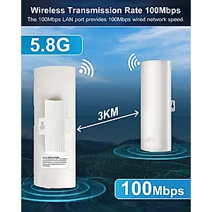 Wireless Bridge, bluedery 5.8G Outdoor CPE Point to Point Long Range Access with 14DBi High Gain Antenna, PoE Adapter, 2 RJ45 LAN Ethernet Port, 2-Pack