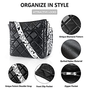 Quilted Crossbody Bags for Women, Unique Pattern Strap, Large Puffer Bag