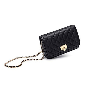 HAKSIM Women Black Quilted Purse Lattice Clutch Small Crossbody Shoulder Bag with Chain Strap Leather