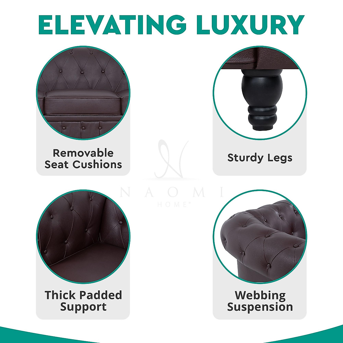 Naomi Home Emery Sofa Espresso/Air Leather