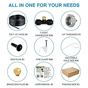 Misters for Outside Patio, 59 FT Misting Cooling System for Patio, 59FT (18 M) Misting Line+20 Mist Nozzles+3/4" Brass Adapter, Outdoor Misters for Patio, Garden, Greenhouse, Trampoline for Waterpark