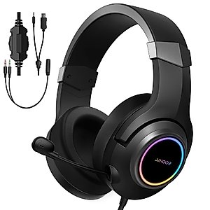AIHOOR G10 Wired Gaming Headset with Microphone, Over Ear Headphones, Stereo Surround Sound Noise Cancelling Mic, 3.5 mm Audio Jack, Soft Memory Protein Earmuffs for PC/Mac/PS4/PS5/Switch/Xbox one