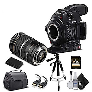 Canon EOS C100 Mark II with Dual Pixel CMOS AF 0202C002 & EF 24-105mm f/4L is II USM Lens with Memory Card, Case, Tripod - Starter Bundle (Renewed)