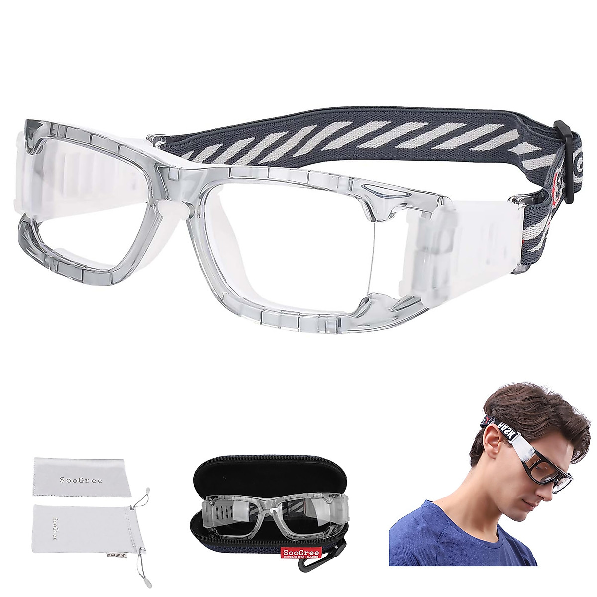 SooGree Sports Goggles Glasses Men Racquetball Basketball Football Eyewear Protective Glasses Shock Collision Lens Replaceable