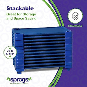 Sprogs Heavy-Duty Stackable Standard Size 52"L Daycare Cots for Kids and Toddlers, Stacking Preschool Classroom Kids Cots for Sleeping, Resting, Naptime, Pack of 6, Blue