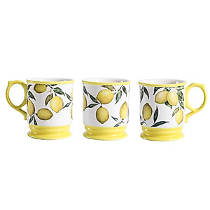 Bico Lemon Dreams Ceramic Mugs, Set of 4, for Coffee, Tea, Drinks, Microwave & Dishwasher Safe