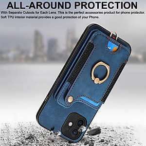 JanCalm for iPhone 12 Cases Wallet Card Holder 2023,Ring Holder Stand,RFID-Blocking,Wrist Strap,Camera Lens Protector,Leather Magnetic Protective Flip Cover for iPhone Case 12 (6.1", Blue)