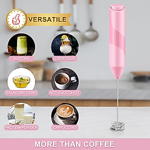 Double Whisk Milk Frother, Handheld Electric Blender stick, Drink Mixer with Food Grade Stainless Steel Stirrer, Battery Operated Foam Maker for Coffee, Cappuccino, Matcha,Hot Chocolate Latte, in Pink
