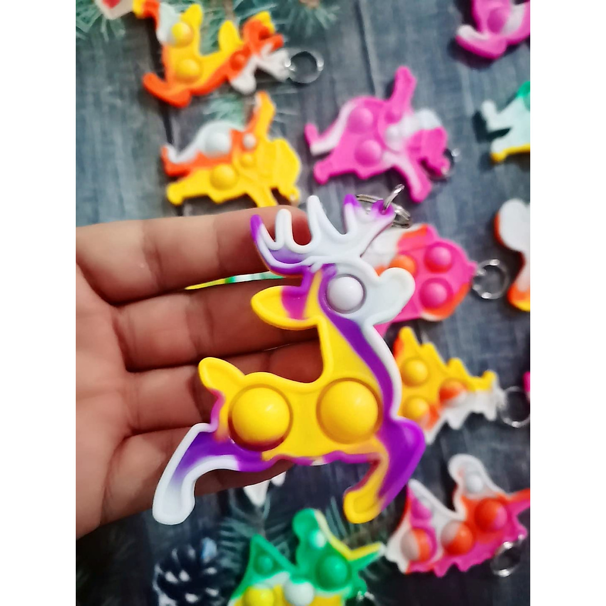 (School Students Gift and Party Favors) 15 Packs Bulk Mini Pop Keychain Backpack Fidget, Santa Claus Christmas Tree Decoration,Window and Wall Stickers