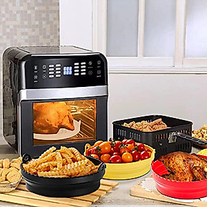 2-Pack, TroHollis™ Silicone Air Fryer Liners | 7.5＂Foldable Air Fryer Silicone Pot [NEW-UPGRADED] | Food-Grade Reusable Air Fryer Accessories for Replacing Parchment Liner Paper, Red & Black