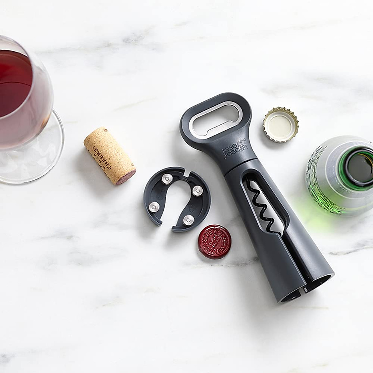 Joseph Joseph BarStar 3-in-1 Corkscrew, Bottle opener & foil cutter, Space Saving design, Gray
