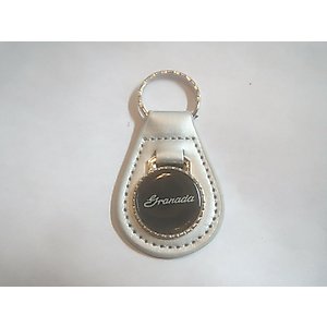 1975 1976 1977 1978 1979 1980 1981 1982 GRANADA SCRIPT LOGO LEATHER KEYCHAIN - SILVER