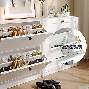 VOWNER Shoe Cabinet with 2 Flip Drawers, Freestanding Shoe Storage Cabinet with Adjustable Shelf & Anti-Tipping Device, Shoe Rack for Entryway, Hallway, Living Room (White)