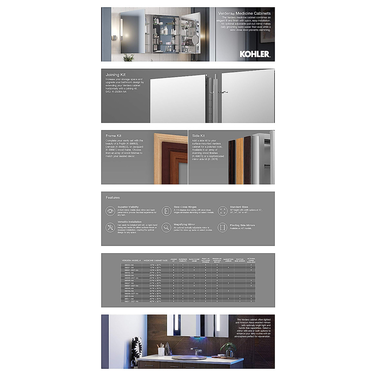 Kohler Verdera 15 in. W x 30 in. H Aluminum medicine cabinet with adjustable flip-out flat mirror