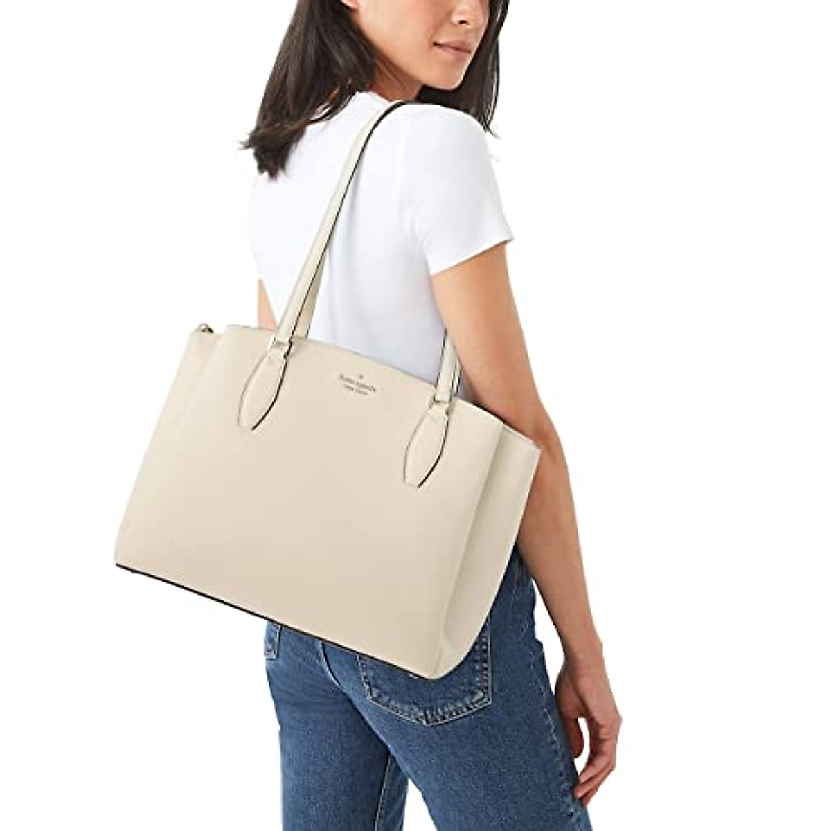 Kate Spade Monet Large Leather Triple Compartment Tote Shoulder Bag Purse Handbag (Light Sand)