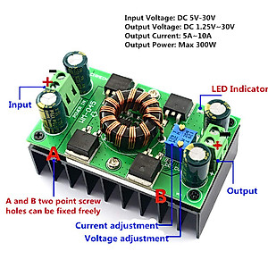 Auto Boost Buck Converter, 5A(Max 10A) DC 5V-30V to 1.25-30V Voltage Regulator Constant Voltage Constant Current CV CC Auto Step-Up/Down Boost Converter Solar Charging Power Supply Module 150W