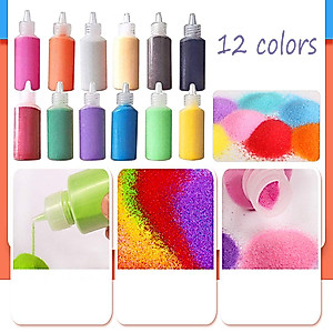 12 PCS Art Sand,1.25oz Bottles DIY Arts and Crafts Kit,Scenic Sand for Kids' Arts & Crafts,Terrarium Sand Play DIY Drawing Sandbox Wedding Sand for Decorations and Crafty Collection Sand Bottles