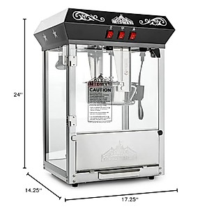 Olde Midway Bar Style Popcorn Machine Maker Popper with 8-Ounce Kettle - Black