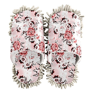 FLildon Microfiber Cleaning Slippers Blooming Pink Flower Washable Mop Shoes Slipper for Men/Women House Floor Dust Cleaner, Size L