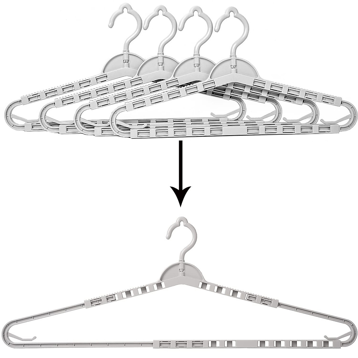 Foshine 4 Pack Extra Large Hangers Big Clothes Hangers Enlarge Adjustable Shoulder 16.5"-26" Drying Hanger Sturdy for Wide Polos Tops Cardigans Quilt Bath Towel Big and Tall Shirts (Light Gray)