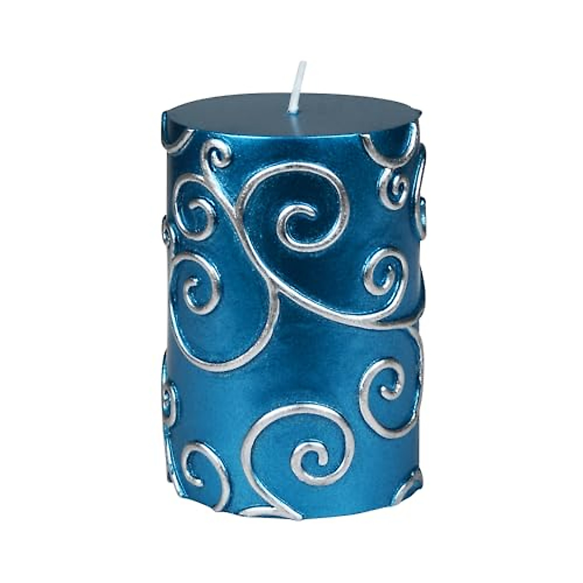 Zest Candle Pillar Candles, 3 by 4-Inch, Blue Scroll