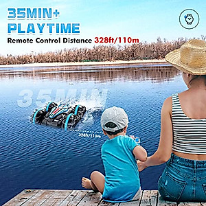FUUY Amphibious RC Car for Kids Pool Toys for Boys 4-6, 2.4 GHz Remote Control Boat Waterproof RC Monster Truck Stunt Car 4WD Vehicle RC Boat Boys Girls Birthdays Gifts All Terrain Water Beach Toys