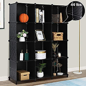 VINGLI Portable Closet Wardrobe, 12 Cube Storage Organizer, Bookcases Plastic Storage Closet, Shelf Unit, DIY Cube Shelves for Bedroom Living Room Office