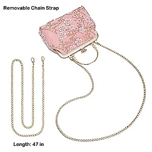 Rejolly Women Vintage Kiss Lock Clutch Handbag Floral Evening Purse Crossbody Shoulder Bag with Chain Strap (Pink)