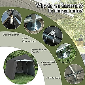 GS CHIER 10X10 ft Shed Storage Shelter All-Season Heavy Duty Portable Storage Shed Carport for Motorcycle, Bike, Garden Tools (Grey)