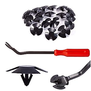 FEBRYTOLD Hood Insulation Retainer Clips - 40 Pcs Hood Insulation Retainers for Jeep Chrysler Dodge Ram Replace OEM 4878883AA LH LHS Nylon Clip with 1 Pcs Plastic Fastener Remover