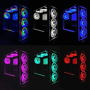 Apevia LP614L2S-RGB Lunar Pro 140mm Silent Dual-Ring RGB Color Changing LED Fan with Remote Control, 32x LEDs & 8X Anti-Vibration Rubber Pads w/ 2 Magnetic LED Strips (6+2-pk)