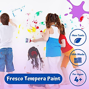 Rich Art Fresco Tempera Paint For Kids - Vibrant, Premium Craft Paint In Primary Colors - Non Toxic Paint For Paper, Poster Board, Canvas, & More - Made in The USA - 4 Fl Oz (6 Pack)