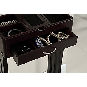 Proman Products Norstar Suit Valet Stand VL36245 with Detachable Hanger, Trouser Bar, Tie Bars, Mirror Tray & Drawer, 20”W x 15” D x 49”H, Mahogany