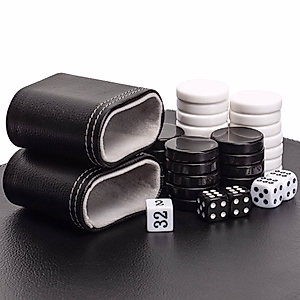 Yellow Mountain Imports Leatherette Backgammon Set, Antalya with Acrylic Checkers and Accessories - 17-inch Folding Board