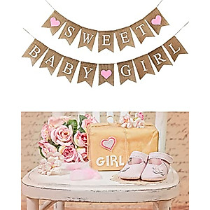 Shimmer Anna Shine Sweet Baby Girl Burlap Banner for Baby Shower Decorations and Gender Reveal Party (Light Pink Hearts)