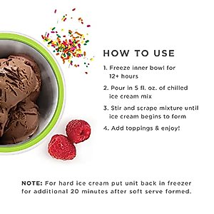 ZOKU Ice Cream Maker, Compact Make and Serve Bowl with Stainless Steel Freezer Core Creates Soft Serve, Frozen Yogurt, Ice Cream and More in Minutes, BPA-free, Green