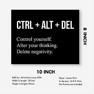 "CTRL+ALT+DEL" Inspirational Motivational Wall Art & Decor-Positive Quotes Poster Prints 8x10-Home Office Desk-Classroom Decor-Success Sayings-Encouragement Gifts for Men, Women, Teens-Ready to Frame.