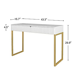 White Vanity Desk with 2 Drawers, Gold and White Desk,Home Office Desk Modern Makeup Vanity Table, Entryway Console Table, Sofa Table (Golden Legs)