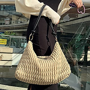 NAARIIAN quilted shoulder bags for Women,Small Hobo handBags,puffer bag with Adjustable Strap(beige bag)